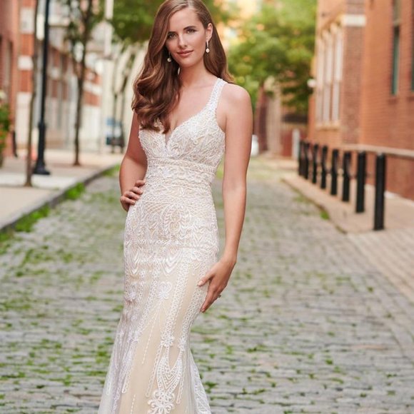 Mon Cheri | Dresses | Boho Glam Wedding Gown Sheath Racerback Champagne ...